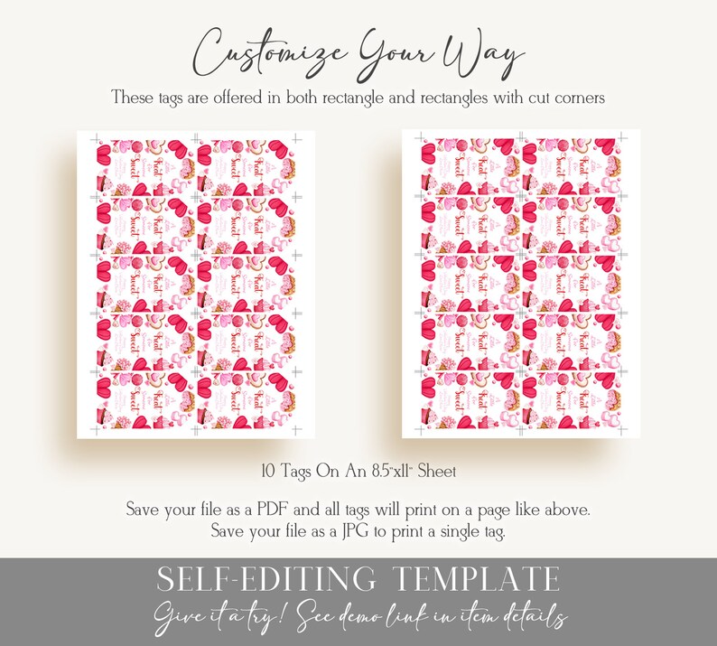 EDITABLE Valentine Sweet Treat Favor Tag Hearts Treat Bag Tag - Etsy
