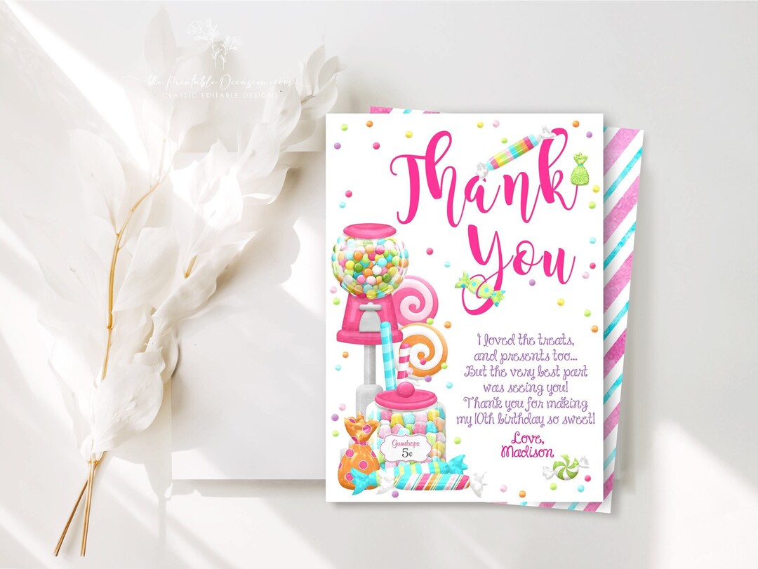 Editable Sweet Shoppe Thank You Card, Candy Thank You Card SW1 - Etsy