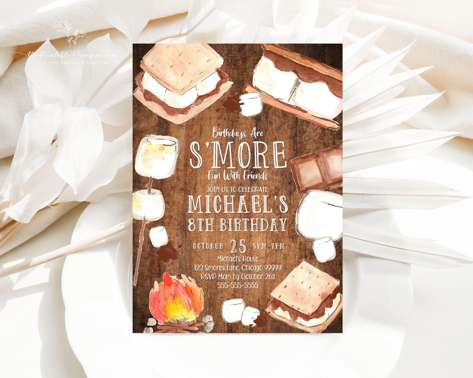 Smores Birthday Invitation Template Rustic Smores Bonfire - Etsy