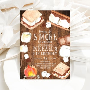 Smores Birthday Invitation Template Rustic Smores Bonfire - Etsy