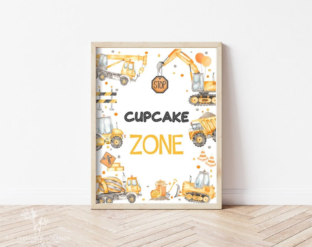 Construction Party Sign, Cupcake Zone Birthday Party Sign, Printable ...