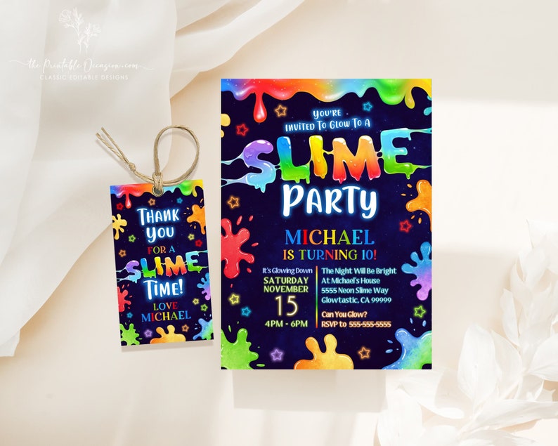Editable Slime Invitation Glow Slime Party Invitation Template - Etsy