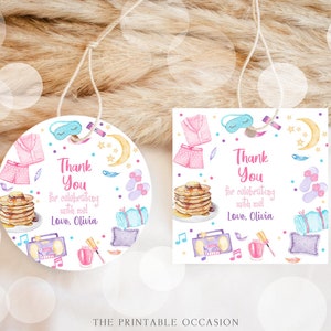 Editable Pancakes and Pajamas Slumber Party Thank You Tags Sleepover ...