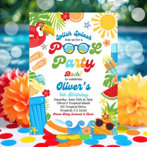 EDITABLE Pool Party Invitation Tropical Splish Splash Boy's Pool Party ...