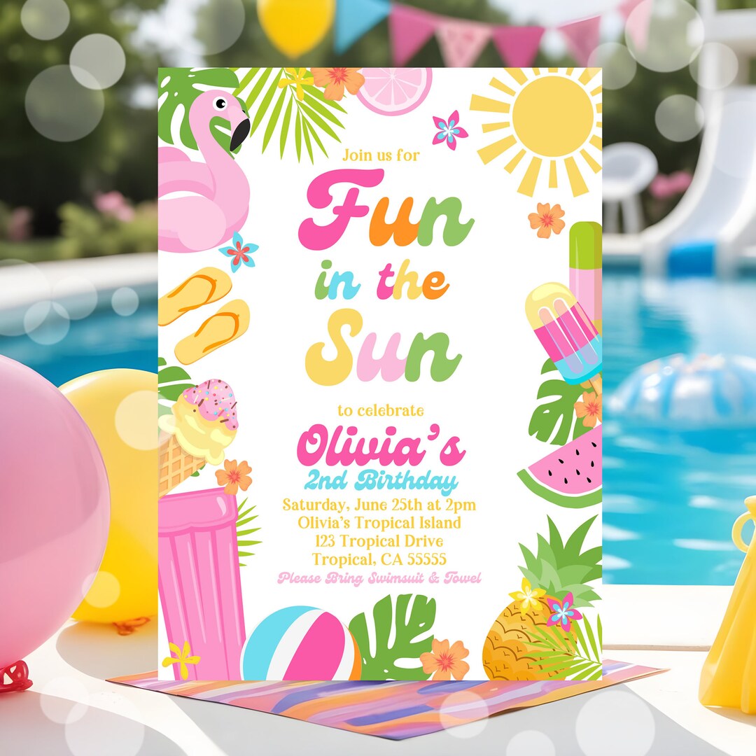 EDITABLE Fun in the Sun Birthday Party Invitation Tropical Summer ...