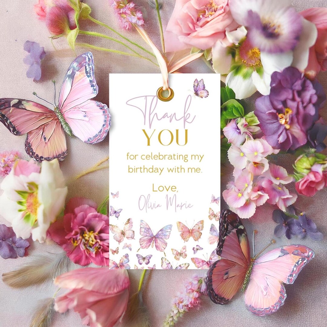 Butterfly Favor Tag Template Butterfly Birthday Gift Tag Pink Butterfly ...