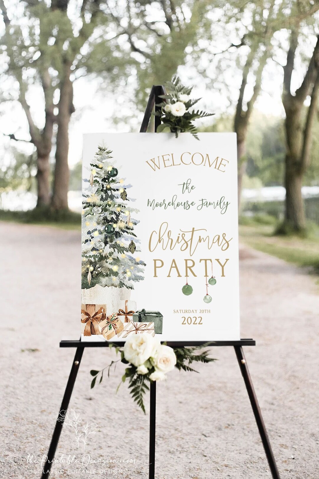 Christmas Party Welcome Sign, Editable Christmas Tree Party Decor ...