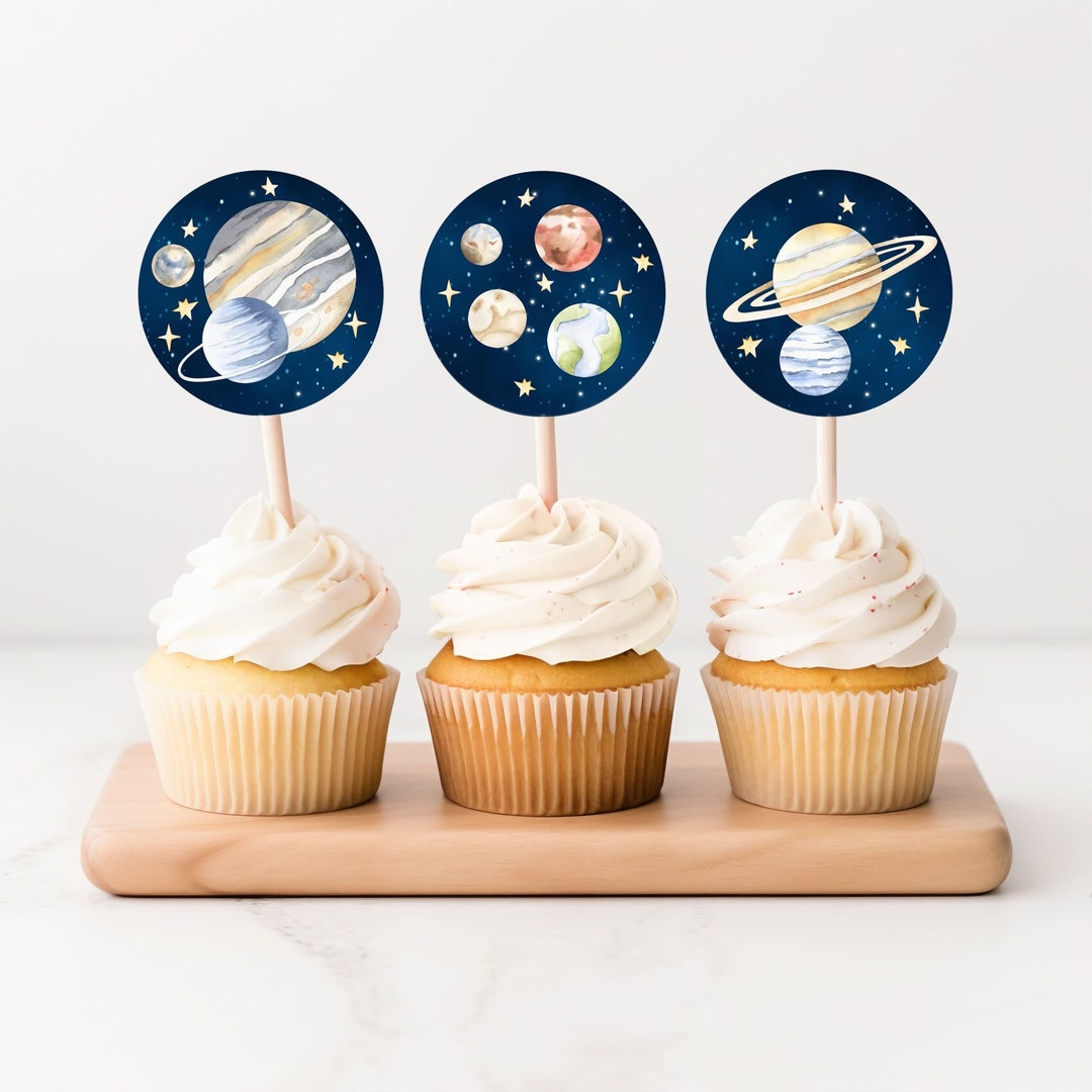 Outer Space Birthday Cupcake Toppers First Trip Around the Sun Favor ...