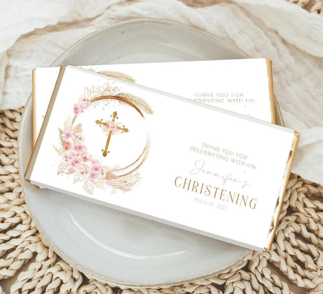 Printable Boho Christening Chocolate Bar Wrapper Template, Candy Bar ...