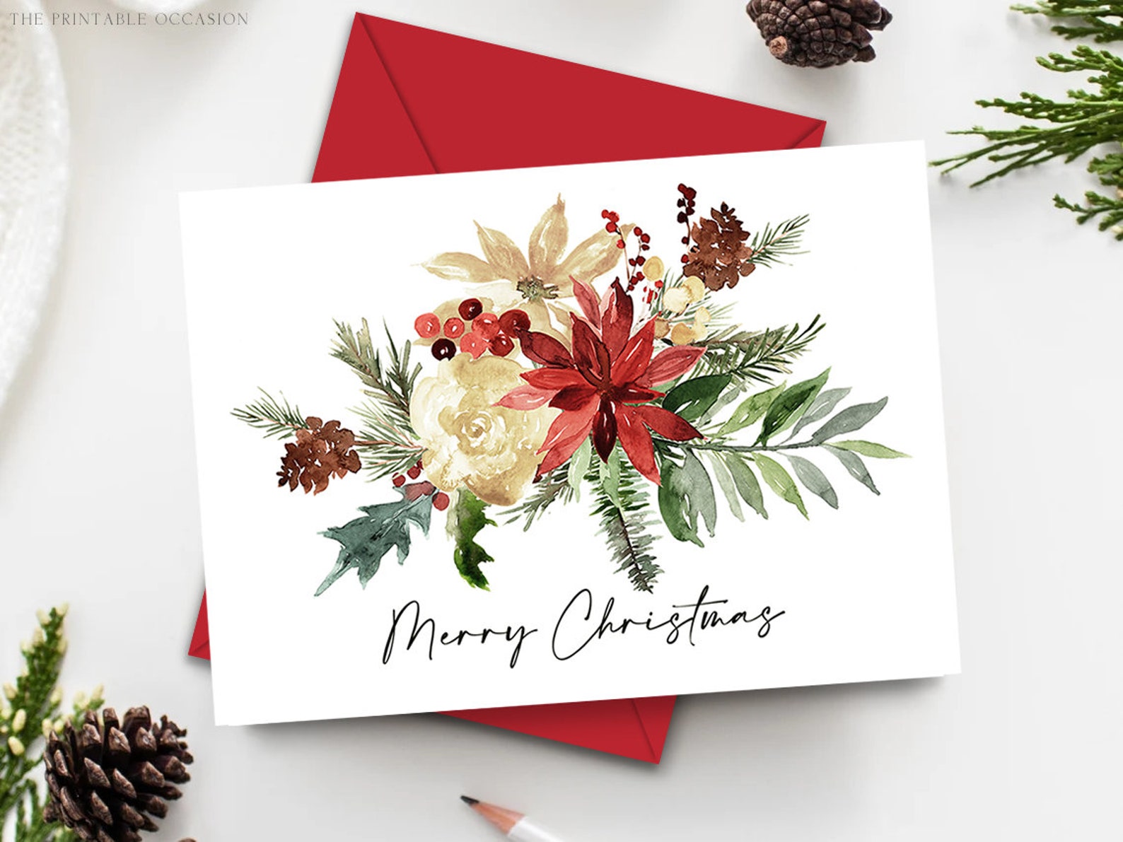 Printable Poinsettia Christmas Card Poinsettia Greeting Card - Etsy