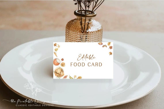 Editable Pumpkin Food Cards Template, Thanksgiving Food Label Card ...