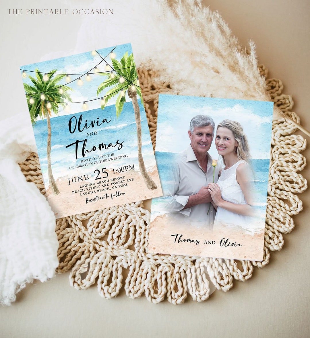 EDITABLE Beach Wedding Invitation, Beach Wedding Photo Invitation ...