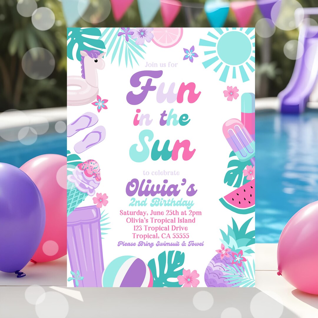 EDITABLE Fun in the Sun Birthday Party Invitation Tropical Summer ...