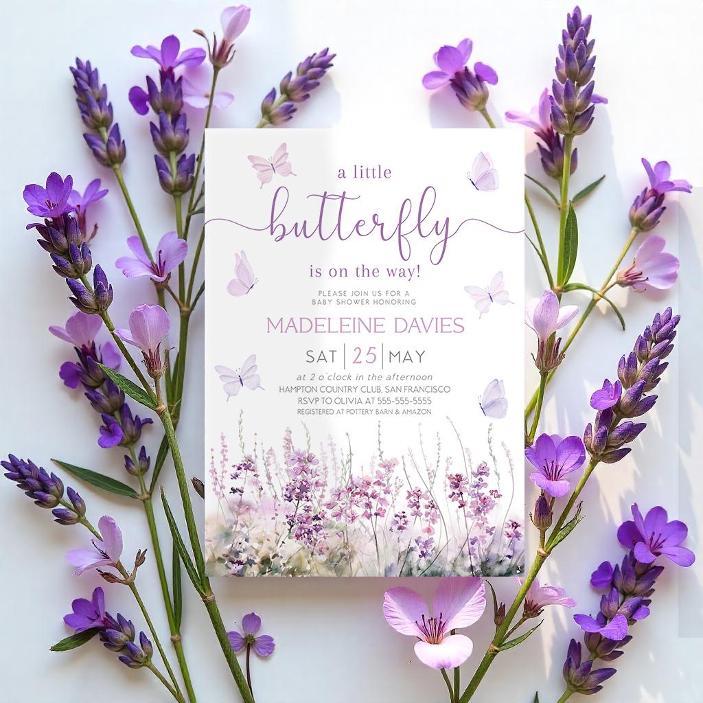 Lavender Baby Shower Invitation Purple Floral Butterfly Baby Shower ...