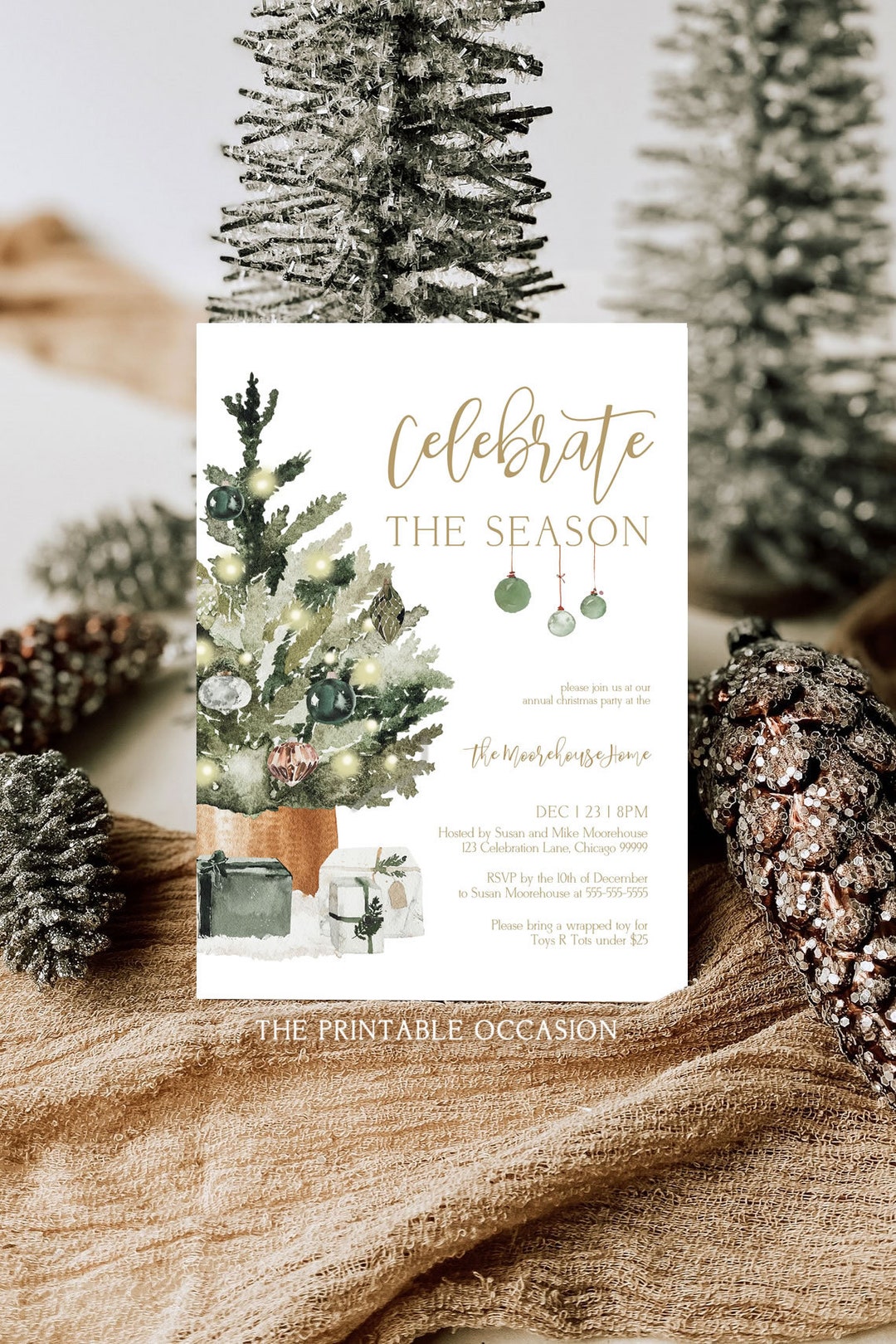Celebrate the Season Holiday Christmas Party Invitation, Christmas Tree ...