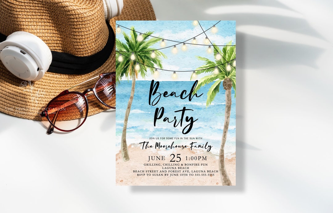 Beach Party Invitation Template Adult Beach Invite Printable Boho Beach ...