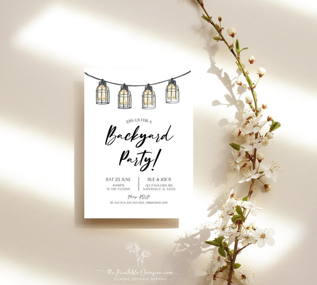 Backyard Party Invitation Template, BBQ Party Invitation, Baby Shower ...