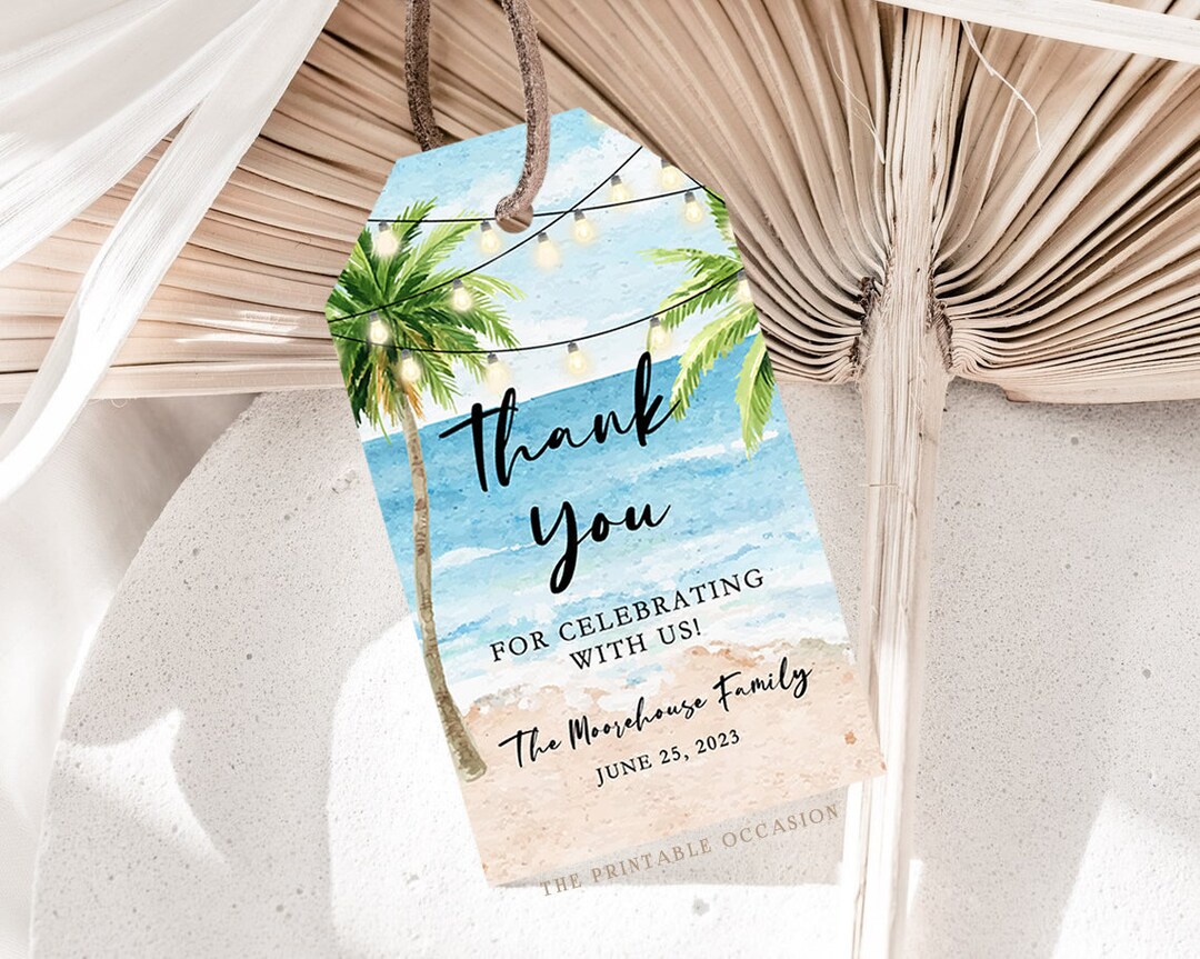 Beach Favor Tag Template, Beach Wedding Tags Printable, Beach Tag ...