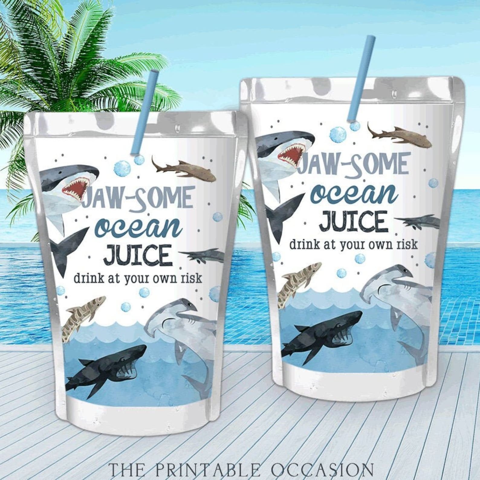 SALE Shark Juice Pouch Labels, Printable Shark Juice Pouch Template ...