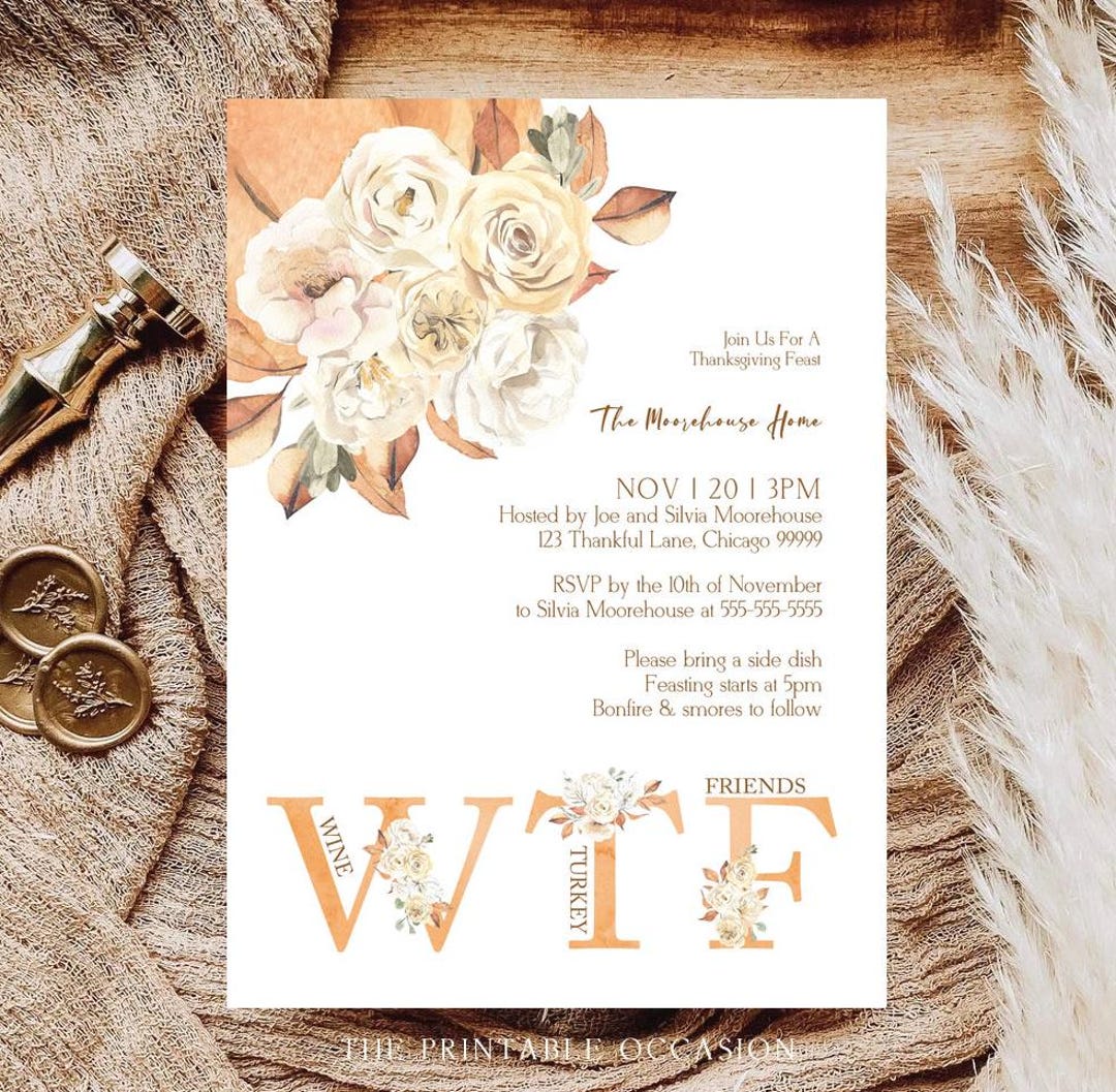WTF Thanksgiving Invitation Template, Funny WTF Thanksgiving Dinner ...