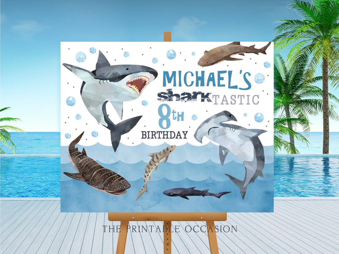 EDITABLE 16x20 Shark Backdrop Sign, Sharks Birthday Party Sign ...