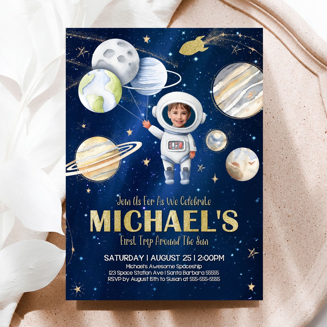 Outer Space Photo Invitation Template Editable Trip Around the Sun ...
