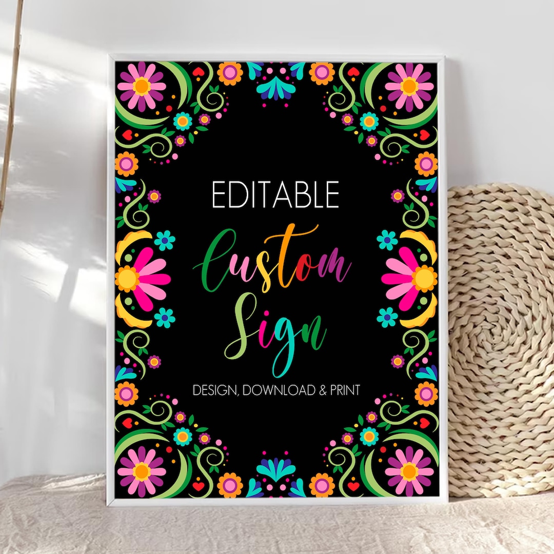 Editable Custom Sign Fiesta Party Sign Fiesta Décor Mexico Table Sign ...