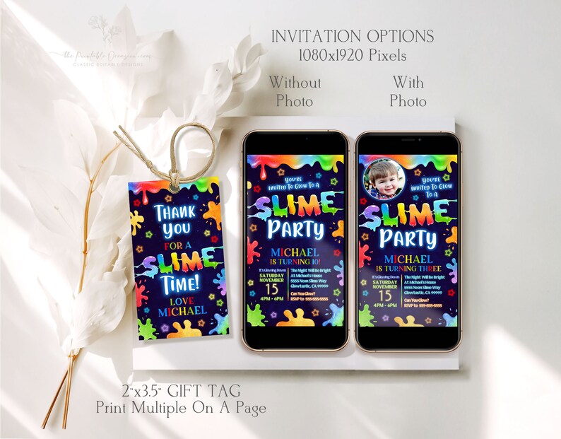 Editable Slime Digital Invitation Evite Glow Slime Party Cell - Etsy