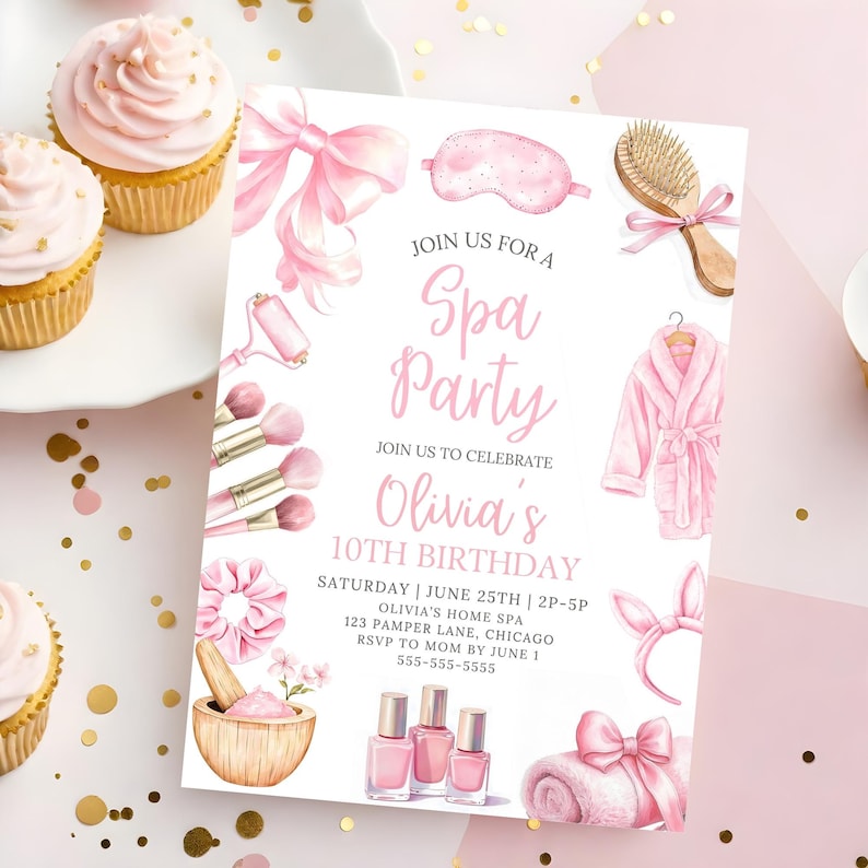 Editable Girls Spa Party Invitation Girl Pink Spa Birthday Invite Pink ...