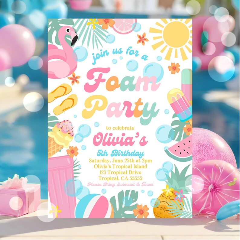 Editable Pastel Pool Party Welcome Sign Tropical Splish Splash Girly ...