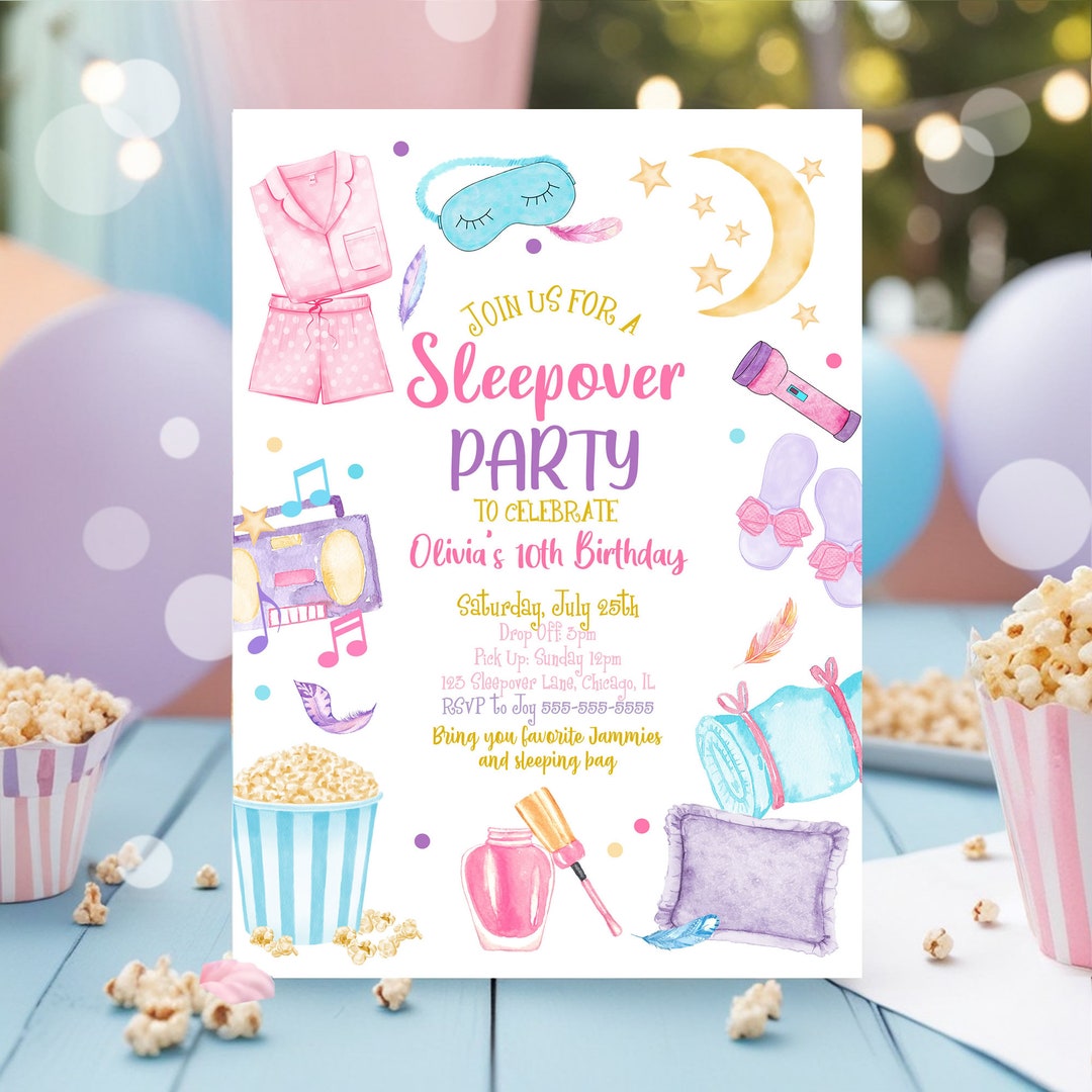 Editable Slumber Party Birthday Invitation Sleepover Birthday Invite ...