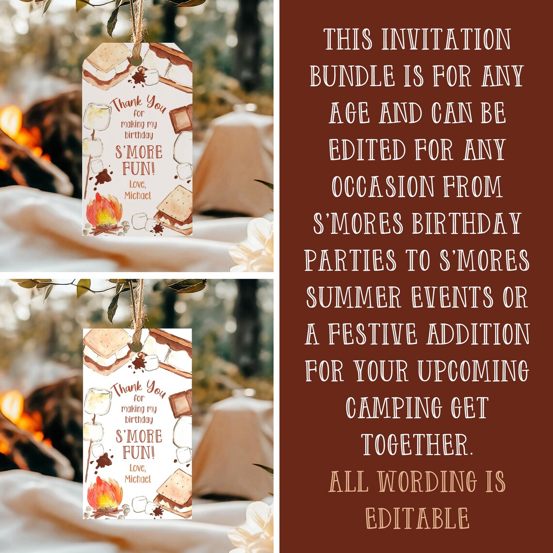 Smores Birthday Invitation Bundle Boys Smores Invitation Template ...