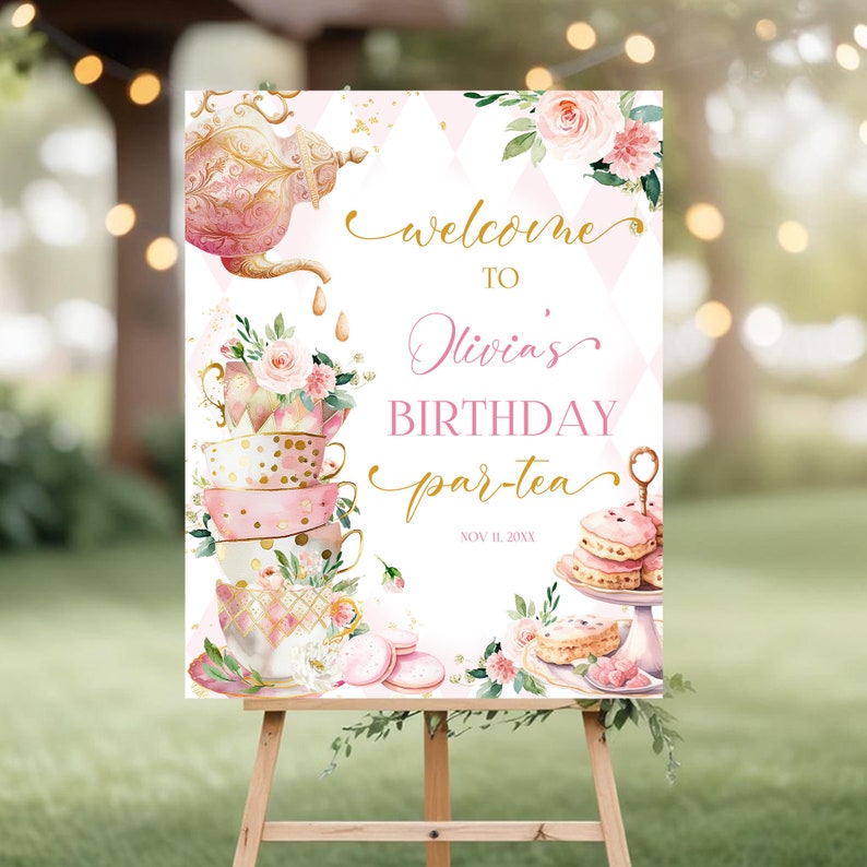 EDITABLE Tea Party Welcome Sign Template Floral Tea Birthday Party ...