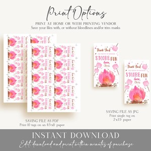 EDITABLE Girls Smores Birthday Thank You Tags Favor Tags Smore Fun ...