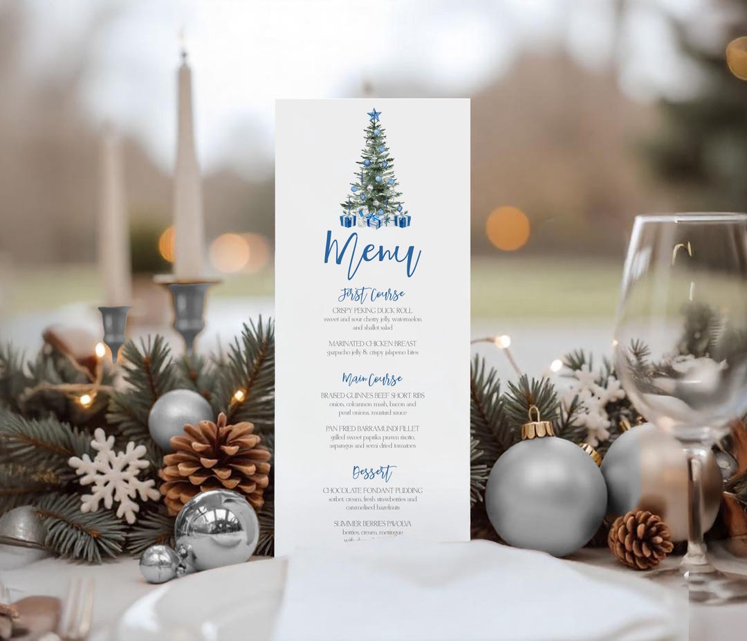 Editable Blue Christmas Menu Template Winter Holiday Dinner Menu ...