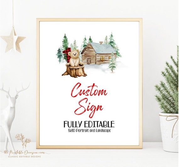 Bear Editable Signs, Custom 8x10 Sign, Bear Birthday Signs 8x10, Custom ...