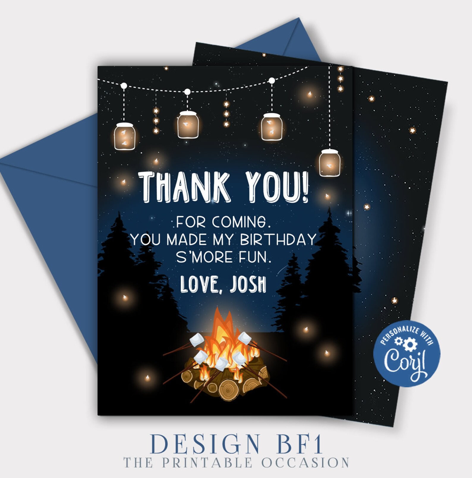 EDITABLE S'mores Birthday Thank You Card S'mores | Etsy