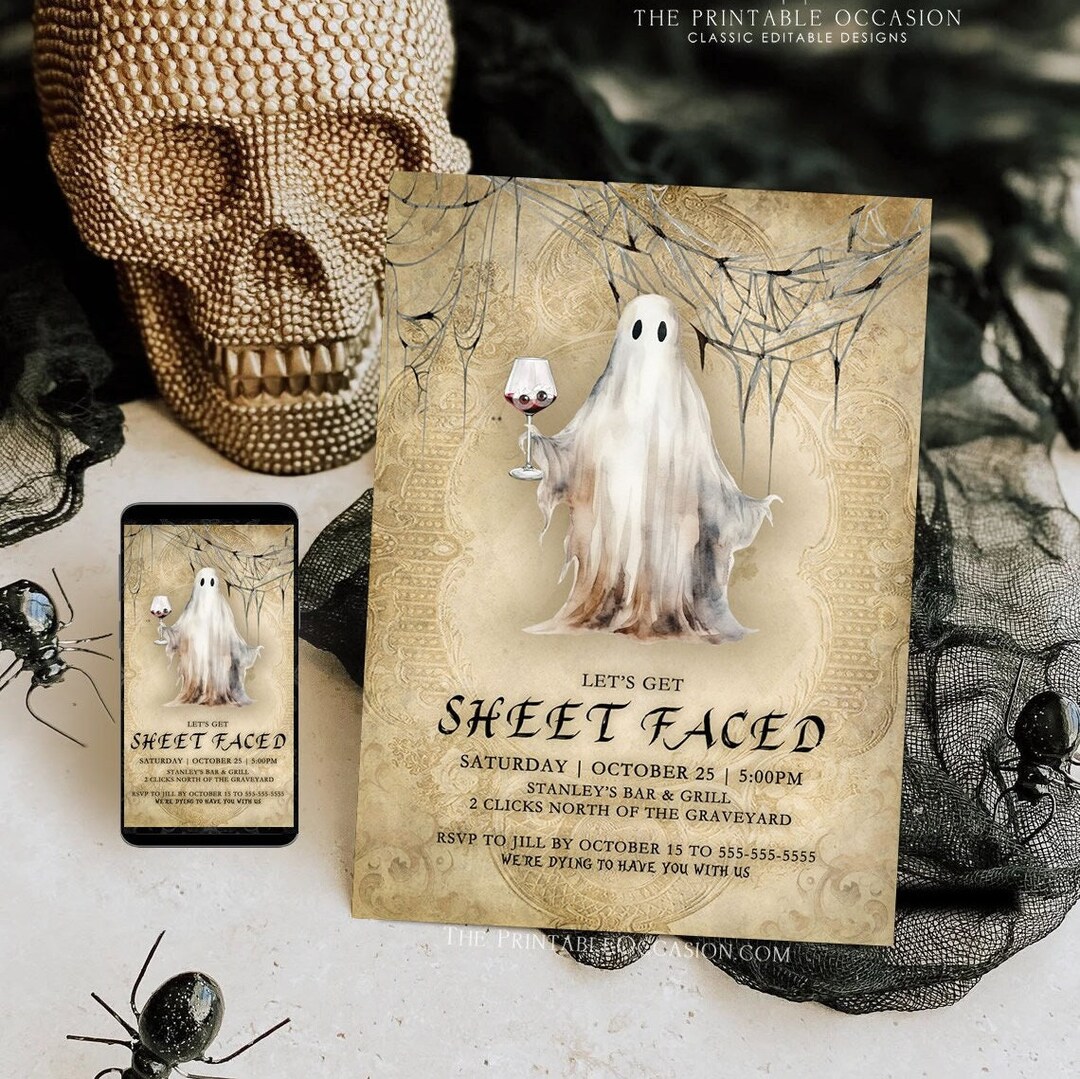 Editable Let's Get Sheet Faced Halloween Invitation Printable Costumes ...