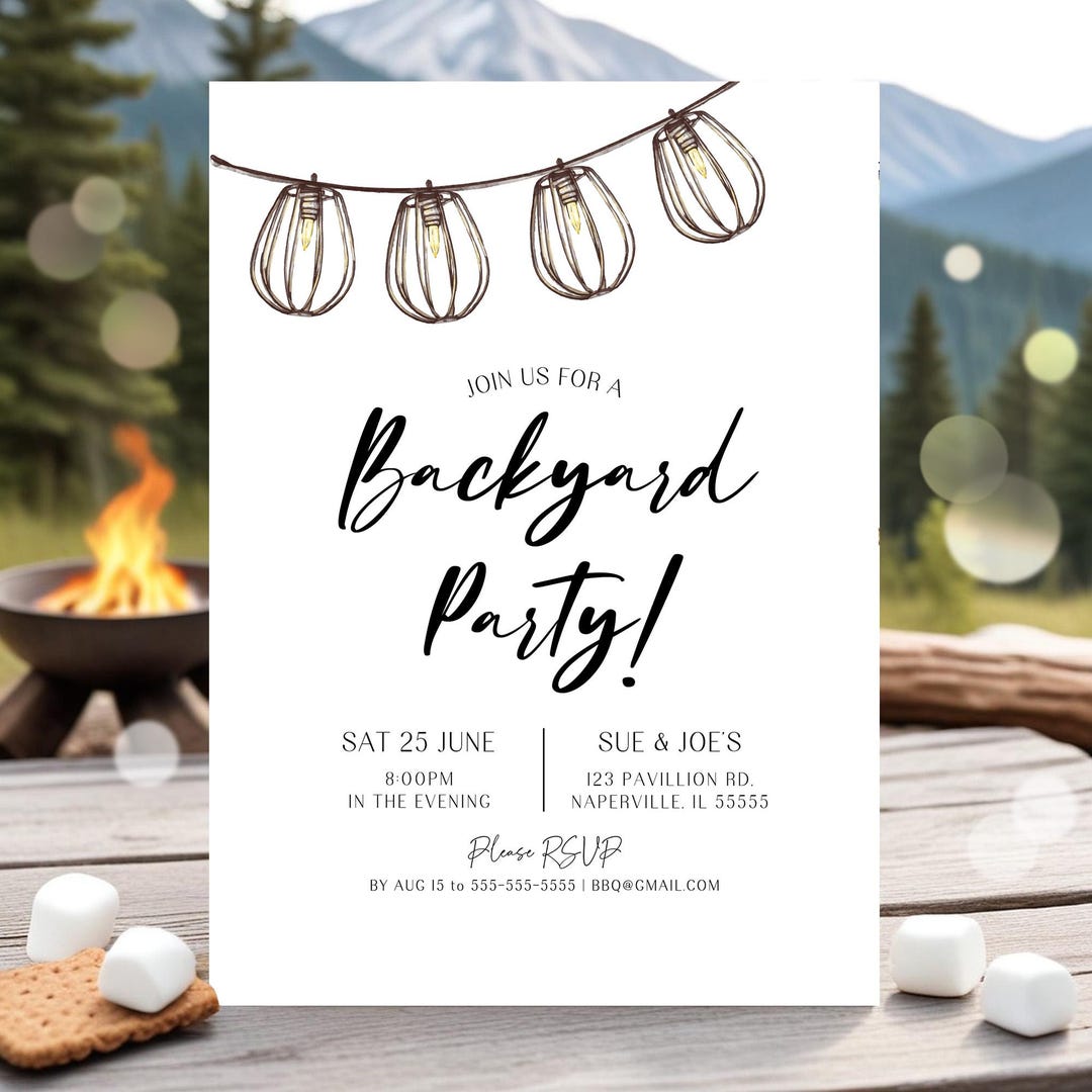 EDITABLE Rustic Backyard Party Invitation Template, Backyard Barbecue ...