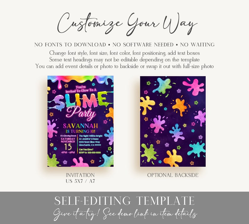 Editable Slime Invitation Glow Slime Party Invitation Template - Etsy