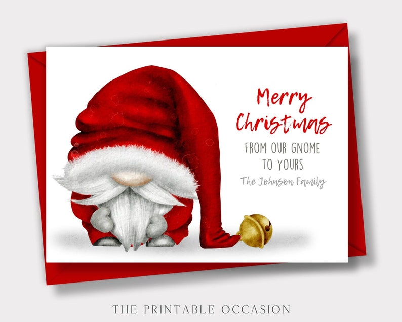 EDITABLE Gnome Christmas Cards Personalize Gnome Greeting - Etsy