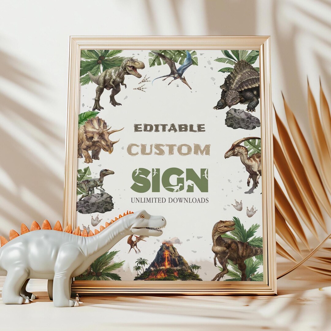 Editable Dinosaur Custom Sign Template Birthday Dino Decorations ...