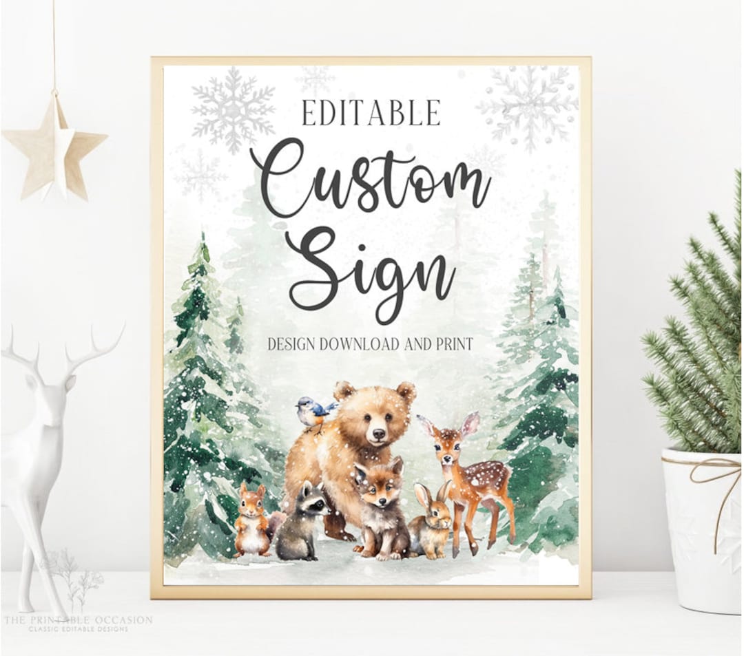 Editable Winter Woodland Sign Printable Winter Onederland Sign Boy's ...