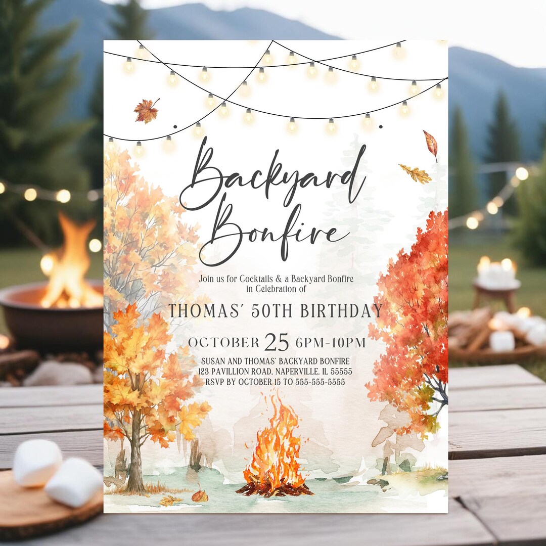 Bonfire Birthday Invitation Bonfire Birthday Party Invite Bonfire ...