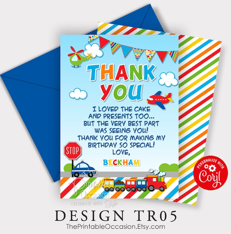 EDITABLE Transportation Thank You Card Transportation - Etsy