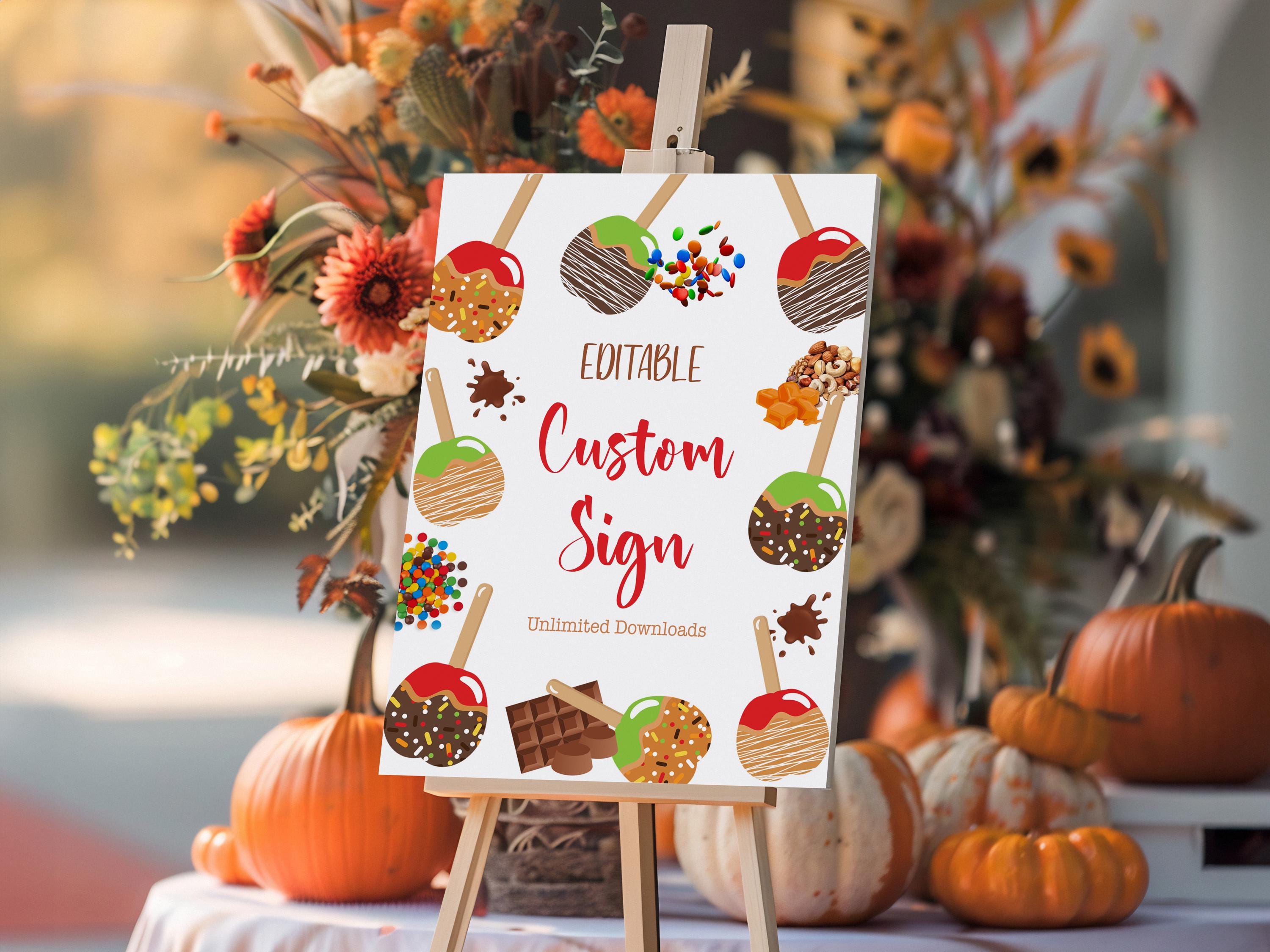 Editable Caramel Apple Party Sign Fall Candy Apple Bar Printable Autumn ...
