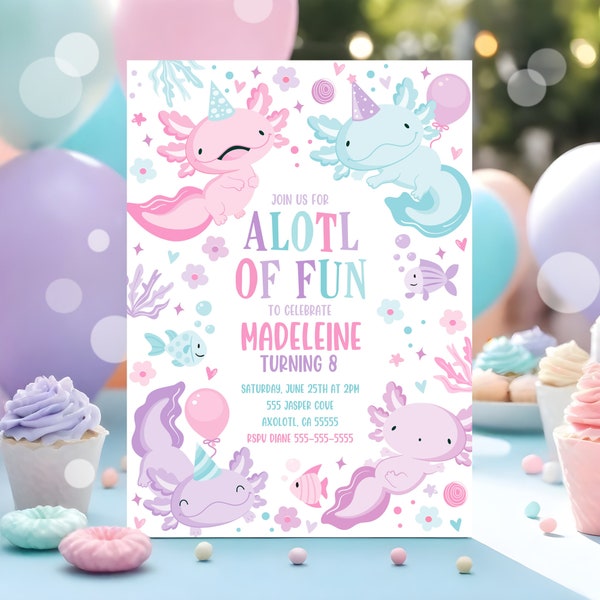 Cute Axolotl Birthday Party Invitation - Etsy