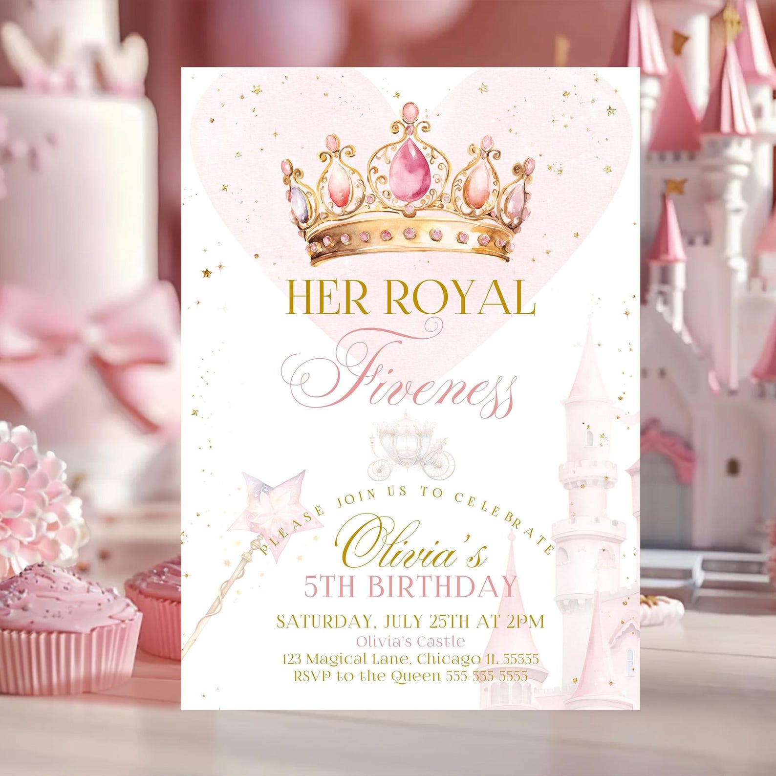 Her Royal Fiveness Princess Birthday Invite Editable Princess 5th ...