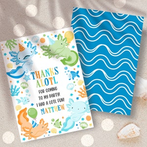 Editable Axolotl Thank You Card Axolotl Birthday Party Thank You Cute ...