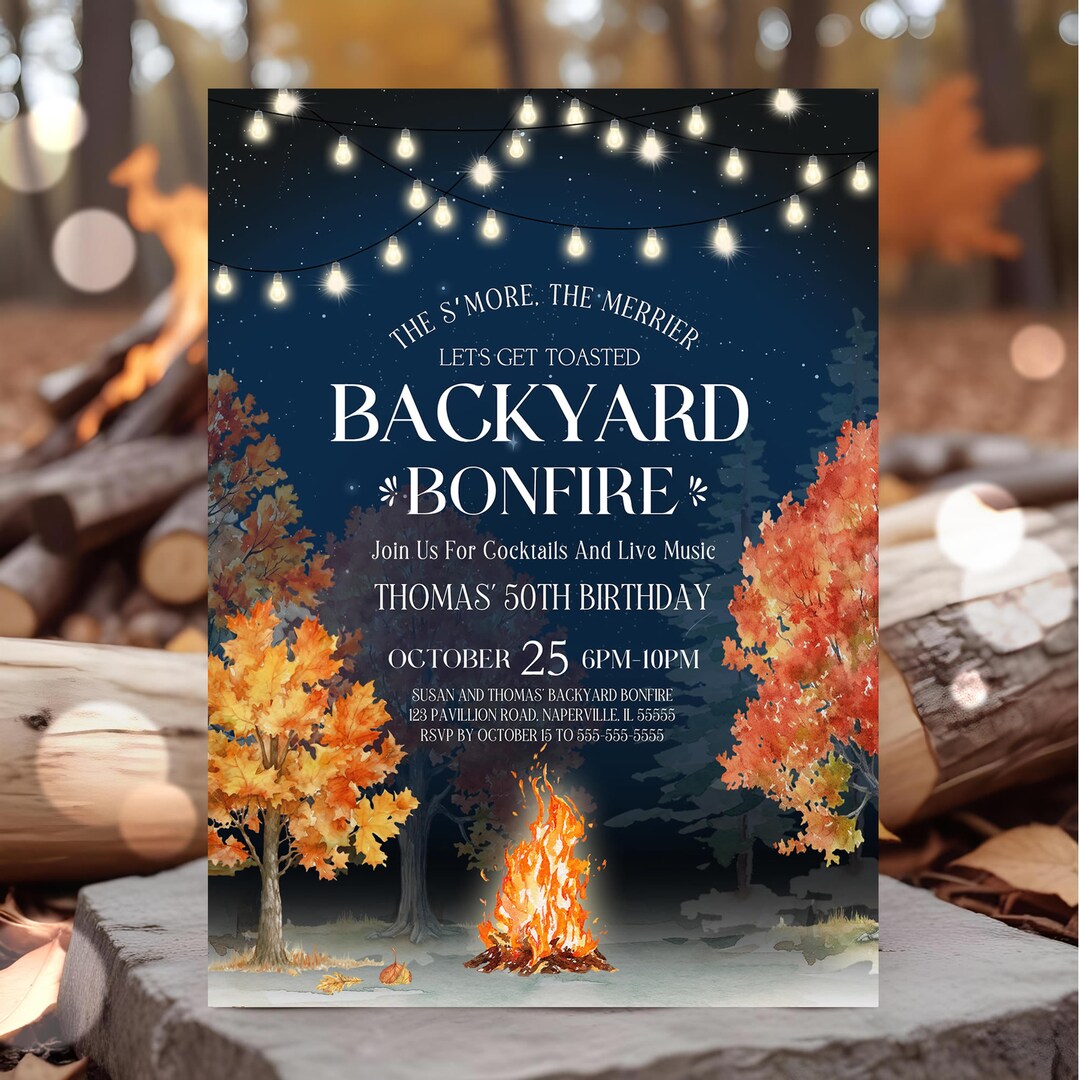Backyard Bonfire Party Invitation Template Fall Party Invite Fall ...